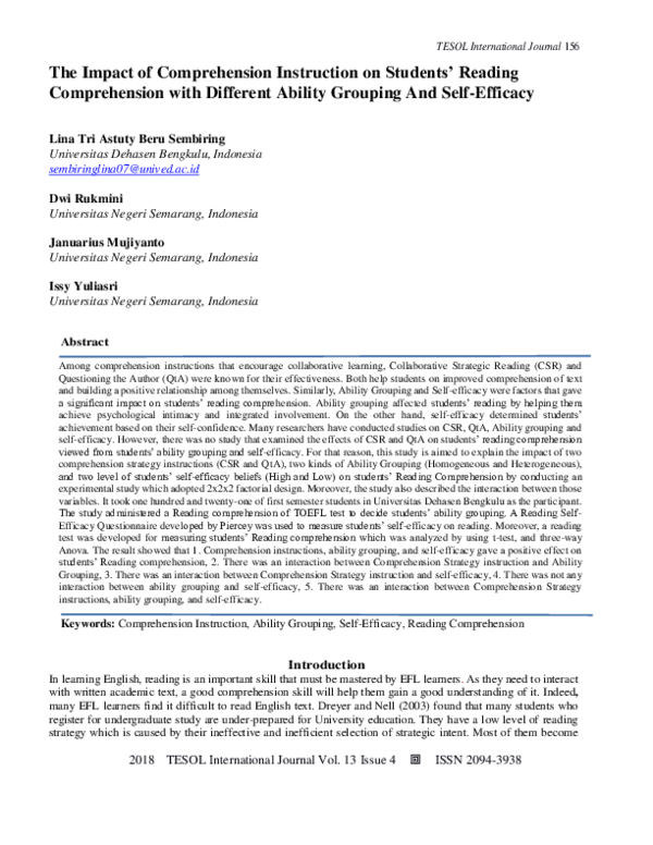 (PDF) The Impact of Comprehension Instruction on Students' Reading ...