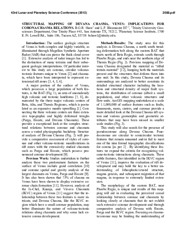 (PDF) Structural Mapping of Devana Chasma Venus: Implications for rift ...