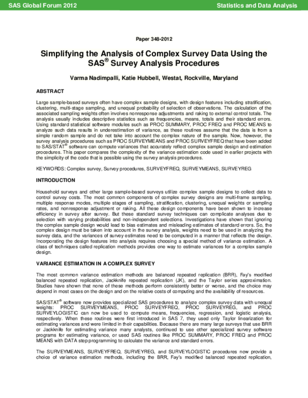 (PDF) Simplifying the Analysis of Complex Survey Data Using the SAS ...