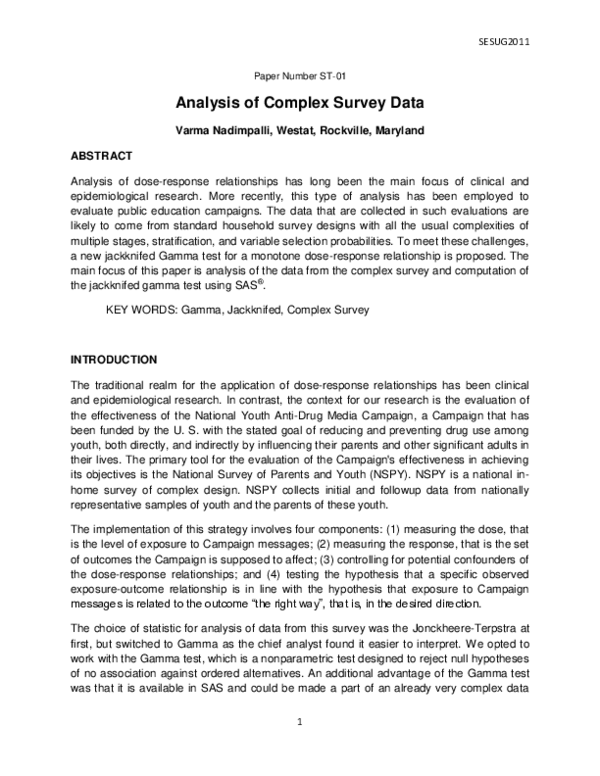 (PDF) Analysis of Complex Survey Data