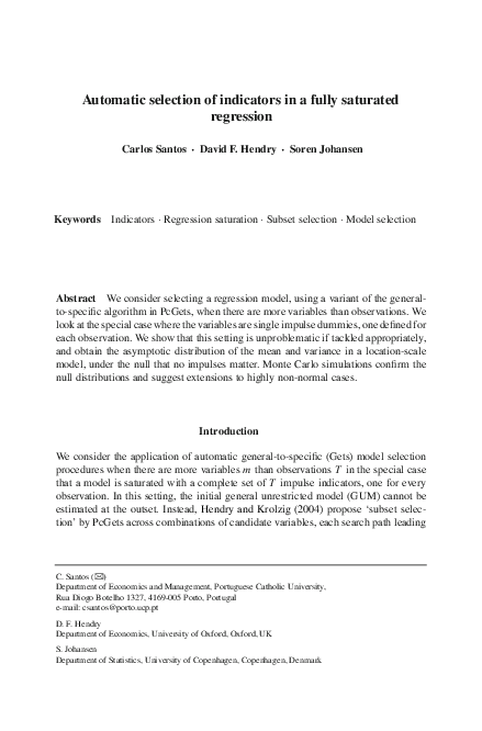 (PDF) Automatic Selection of Indicators In a Fully Saturated Regression