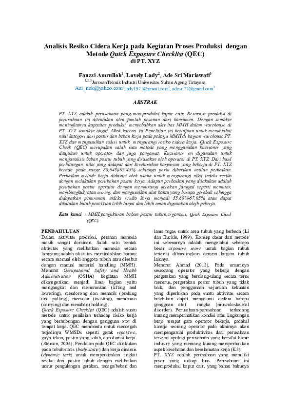 (PDF) Analisis Resiko Cidera Kerja pada Kegiatan Proses Produksi dengan ...