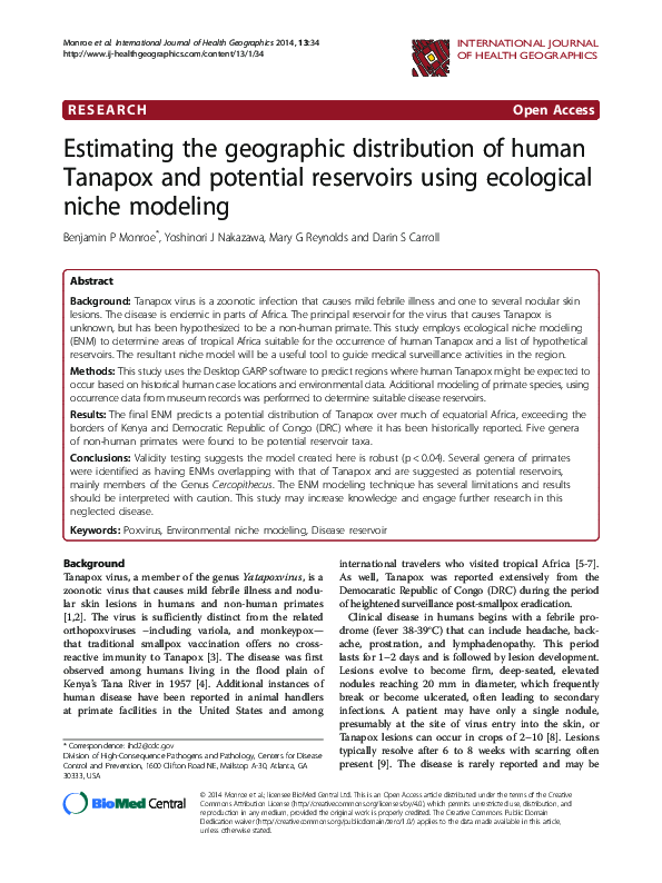 (PDF) Estimating the geographic distribution of human Tanapox and ...
