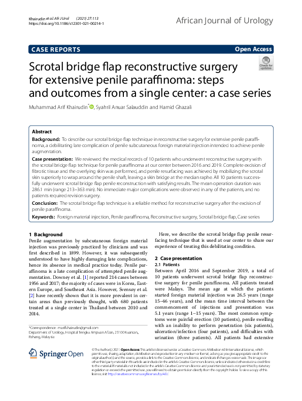 (PDF) Scrotal bridge flap reconstructive surgery for extensive penile ...