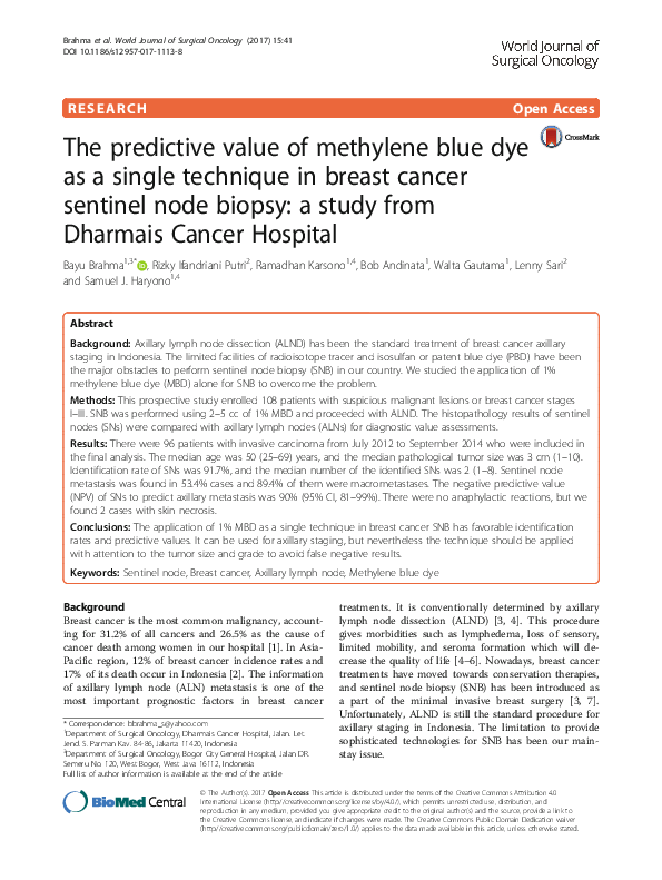 (PDF) The predictive value of methylene blue dye as a single technique ...