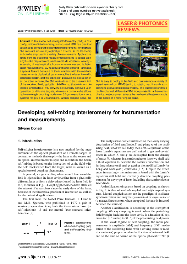(PDF) Developing self-mixing interferometry for instrumentation and measurements