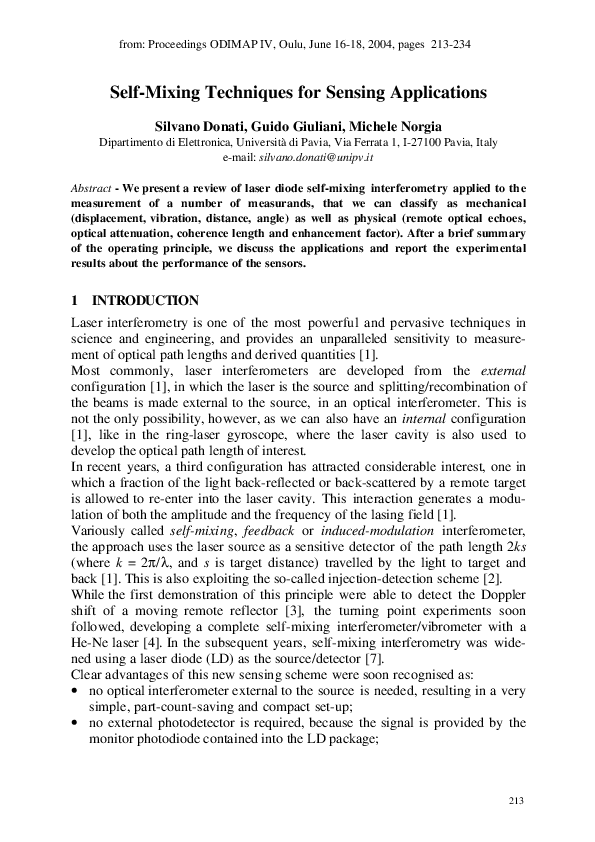 (PDF) Self-Mixing Techniques for Sensing Applications
