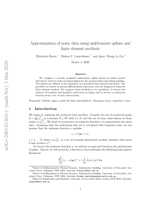 Pdf Approximation Of Noisy Data Using Multivariate Splines And Finite Element Methods Q Le