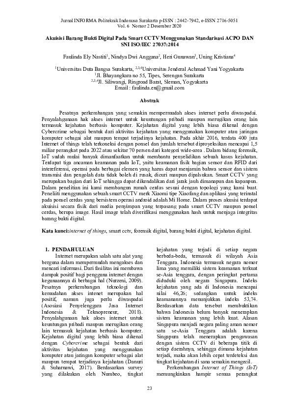 (PDF) Akuisisi Barang Bukti Digital Pada Smart CCTV Menggunakan Standarisasi ACPO DAN SNI ISO ...