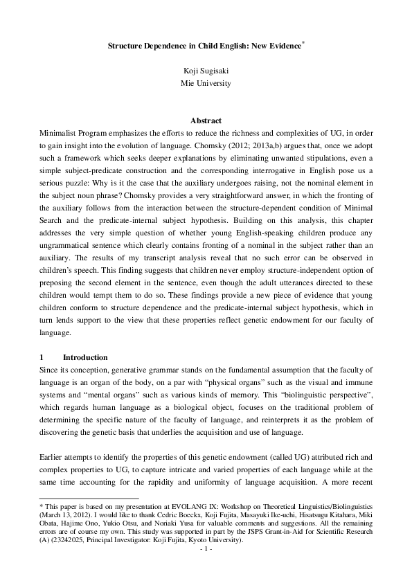 (PDF) Structure dependence in child English: new evidence