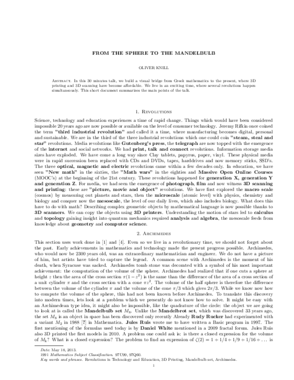 (PDF) From the Sphere to the Mandelbulb