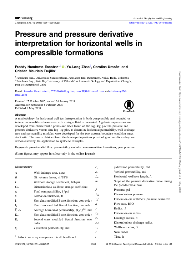(PDF) Pressure and pressure derivative interpretation for horizontal ...