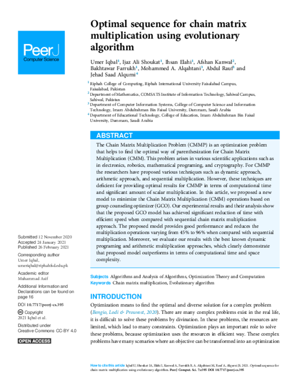(PDF) Optimal sequence for chain matrix multiplication using evolutionary algorithm