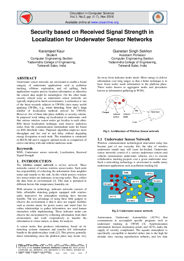 (PDF) Security based on Received Signal Strength in Localization for Underwater Sensor Networks
