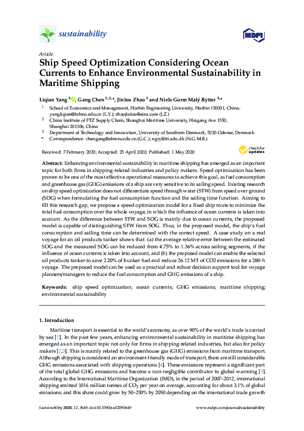 (PDF) Ship Speed Optimization Considering Ocean Currents to Enhance ...