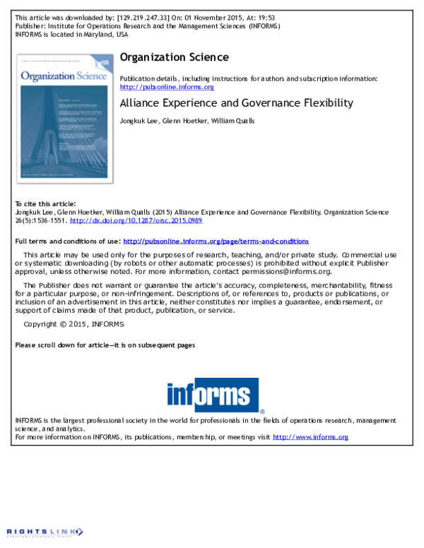 (PDF) Alliance Experience and Governance Flexibility