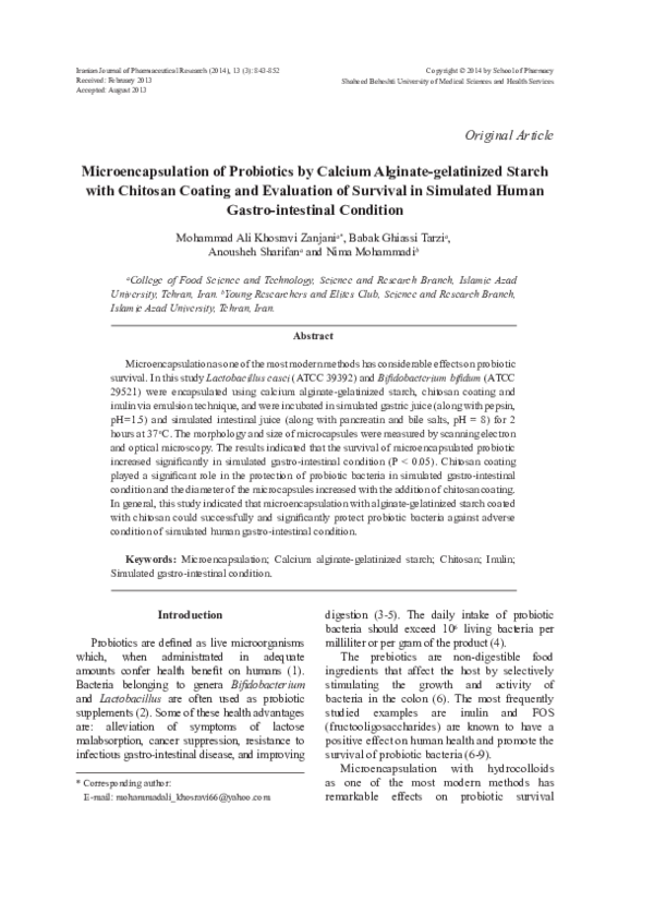 (PDF) Microencapsulation of Probiotics by Calcium Alginate-gelatinized ...