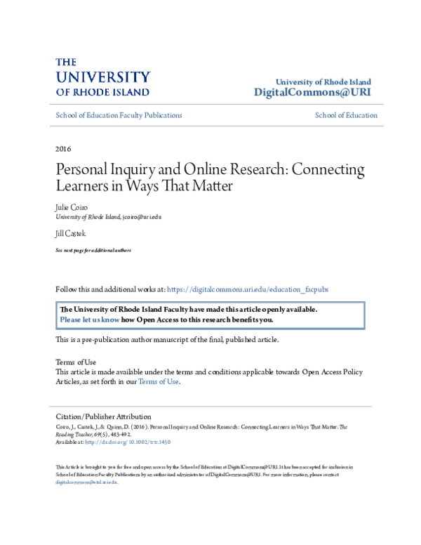 (PDF) Personal Inquiry and Online Research