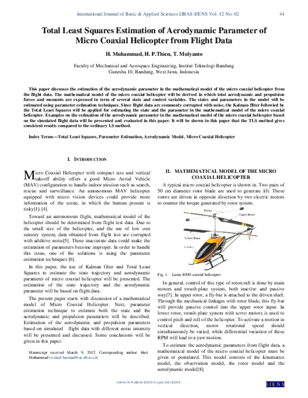 (PDF) Total Least Squares Estimation of Aerodynamic Parameter of Micro ...