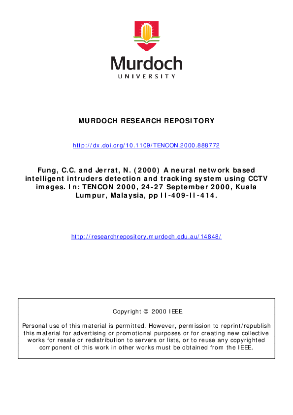 (PDF) A neural network based intelligent intruders detection and tracking system using CCTV images