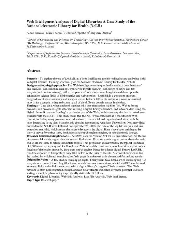(PDF) 1 Web Intelligence Analyses of Digital Libraries: A Case Study of ...