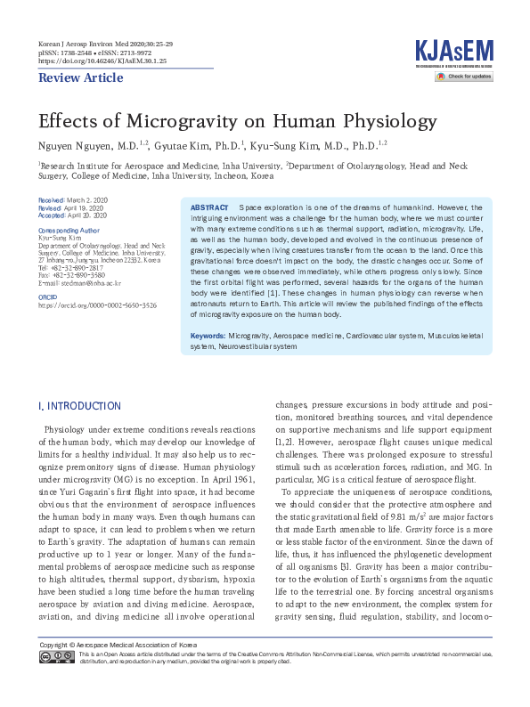 (PDF) Effects of Microgravity on Human Physiology | Gyutae Kim ...