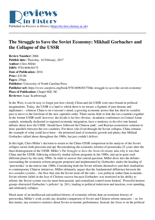 (PDF) The struggle to save the Soviet economy: Mikhail Gorbachev and ...