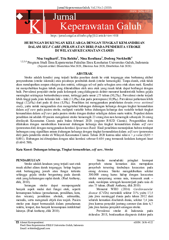 (PDF) Hubungan Dukungan Keluarga Dengan Tingkat Kemandirian Activity Daily Living (Adl) Pada ...
