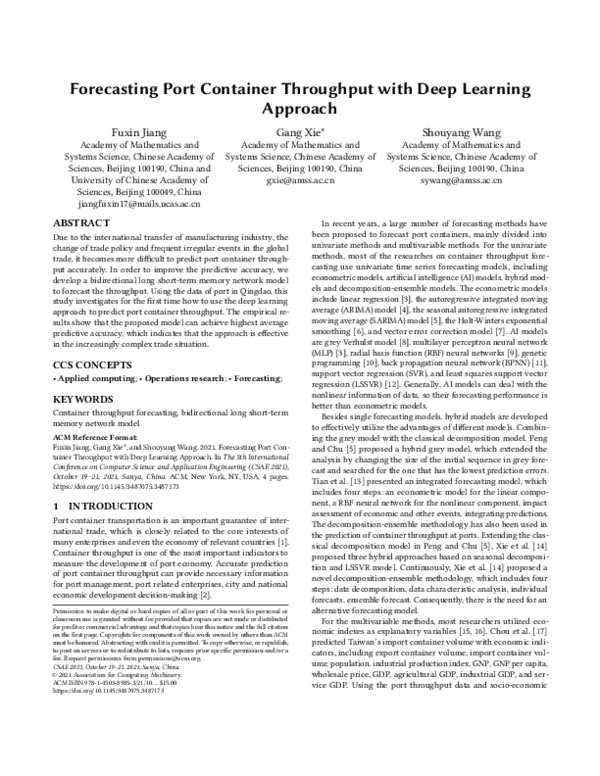 Pdf Deep Learning For Port Container Throughput Forecasting