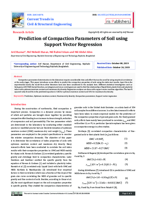 (PDF) Soil Compaction Parameter Prediction via Support Vector Regression