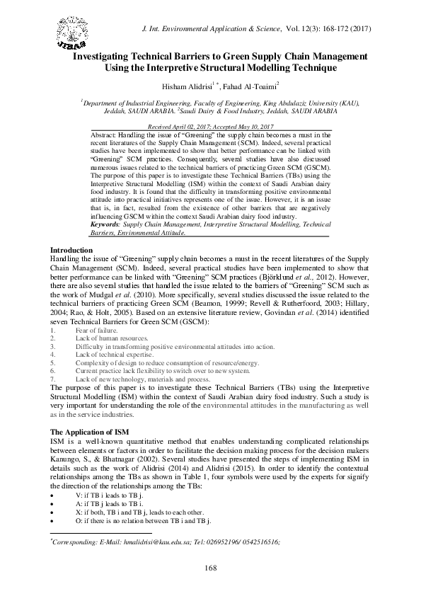 (PDF) Investigating Technical Barriers to Green Supply Chain Management Using the Interpretive ...