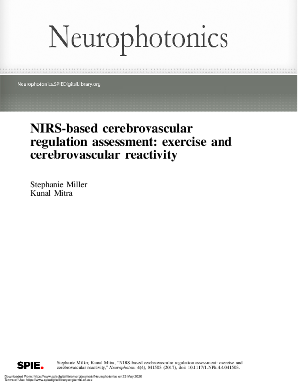 (PDF) NIRS-based cerebrovascular regulation assessment: exercise and ...