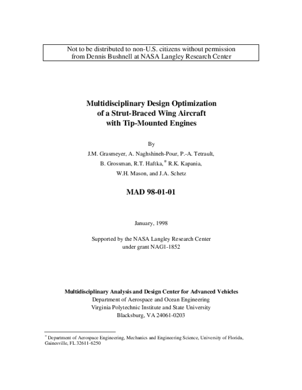 (PDF) Multidisciplinary Design Optimization of a Strut-Braced Wing ...
