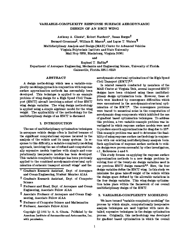 (PDF) Variable-complexity response surface aerodynamic design of an ...
