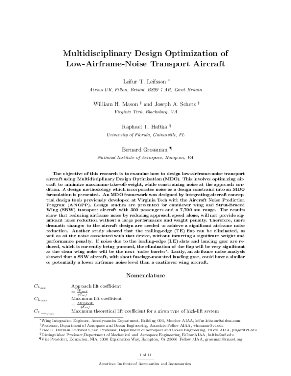 (PDF) Multidisciplinary design optimization of low-airframe-noise transport aircraft