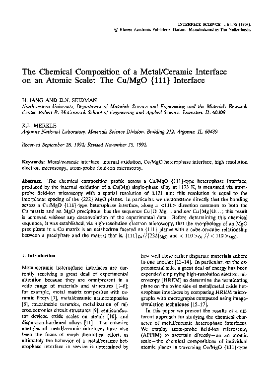 (PDF) The chemical composition of a metal/ceramic interface on an ...