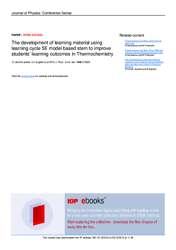 (PDF) The development of learning material using learning cycle 5E model based stem to improve ...