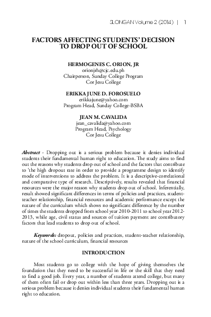 (PDF) Factors Affecting Students' Decision to Drop Out of School