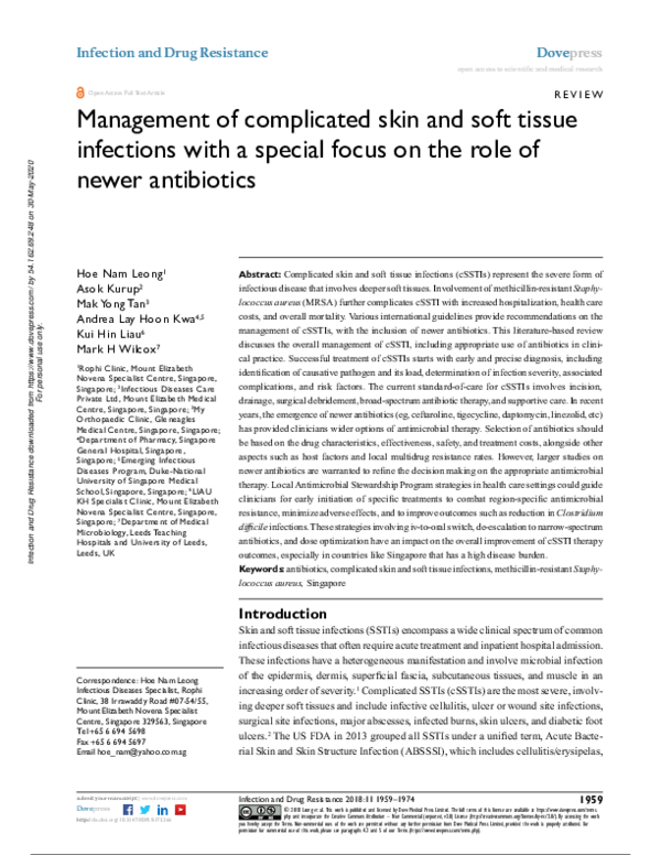 (PDF) Management of complicated skin and soft tissue infections with a special focus on the role ...