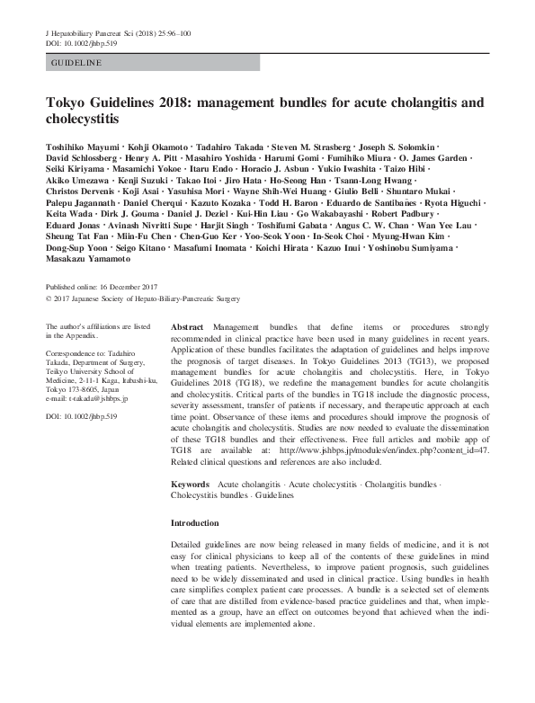 (PDF) Tokyo Guidelines 2018: management bundles for acute cholangitis ...