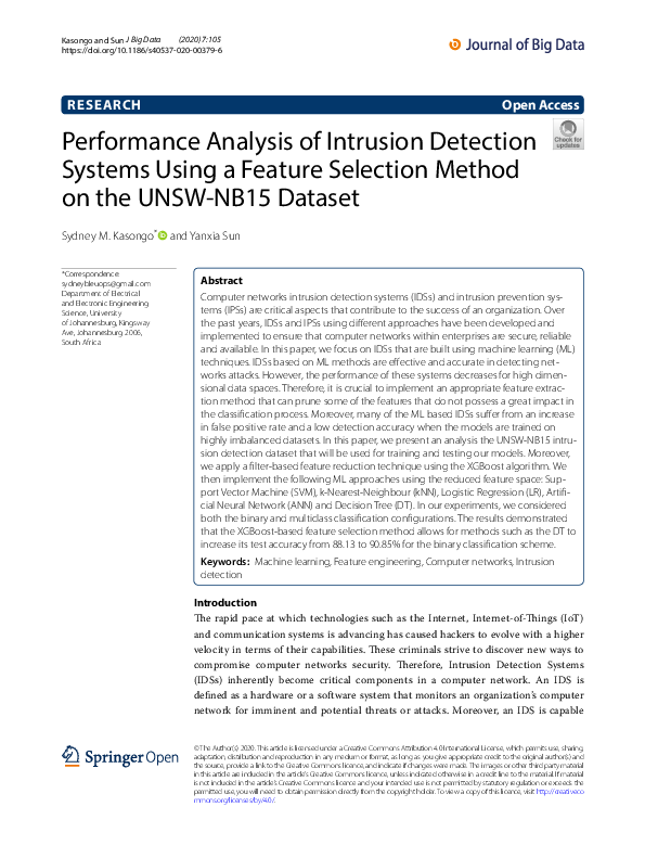 Pdf Performance Analysis Of Intrusion Detection Systems Using A Feature Selection Method On 