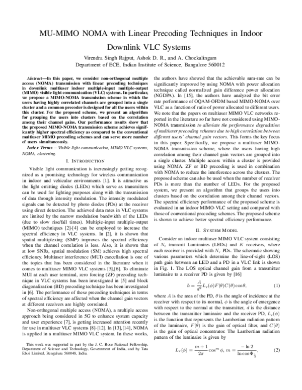 Pdf Mu Mimo Noma With Linear Precoding Techniques In Indoor Downlink Vlc Systems