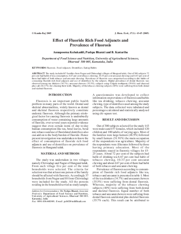 (PDF) Effect of Fluoride Rich Food Adjuncts and Prevalence of Fluorosis