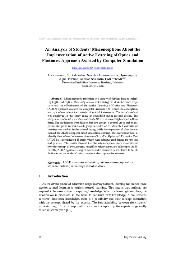 (PDF) An Analysis of Students’ Misconceptions on the Implementation of Active Learning of Optics ...