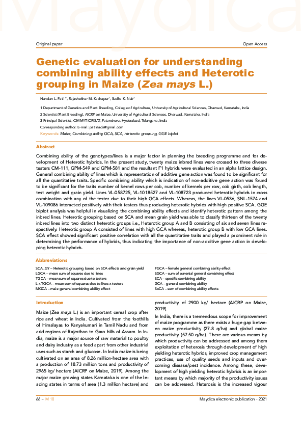 (PDF) Genetic evaluation for understanding combining ability effects and Heterotic grouping in ...