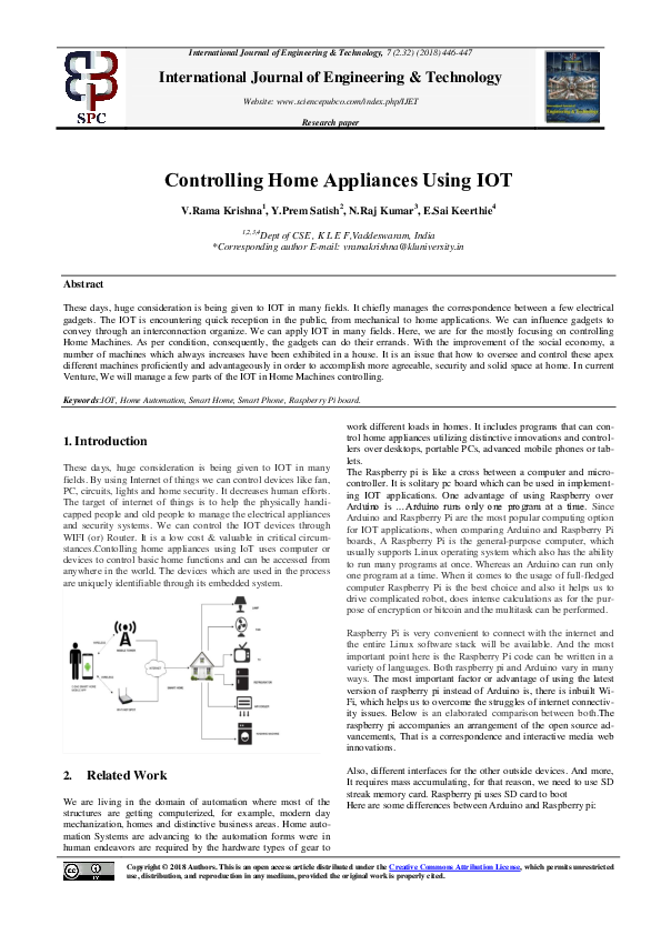 (PDF) Controlling Home Appliances Using IOT