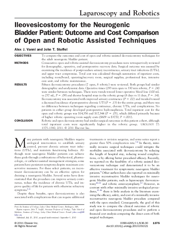 (PDF) Ileovesicostomy for the Neurogenic Bladder Patient: Outcome and ...