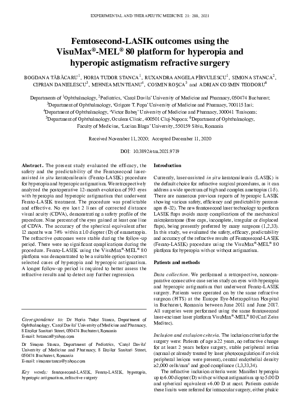 (PDF) Femtosecond-LASIK outcomes using the VisuMax®-MEL® 80 platform ...