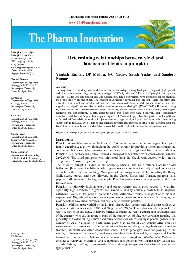 (PDF) Determining relationships between yield and biochemical traits in pumpkin