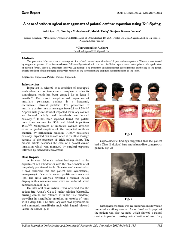 (PDF) A case of ortho-surgical management of palatal canine impaction ...